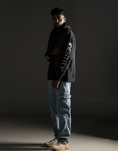 Identity On Sleeves - Drop Shoulder Hoodie Black – Angi Clothing